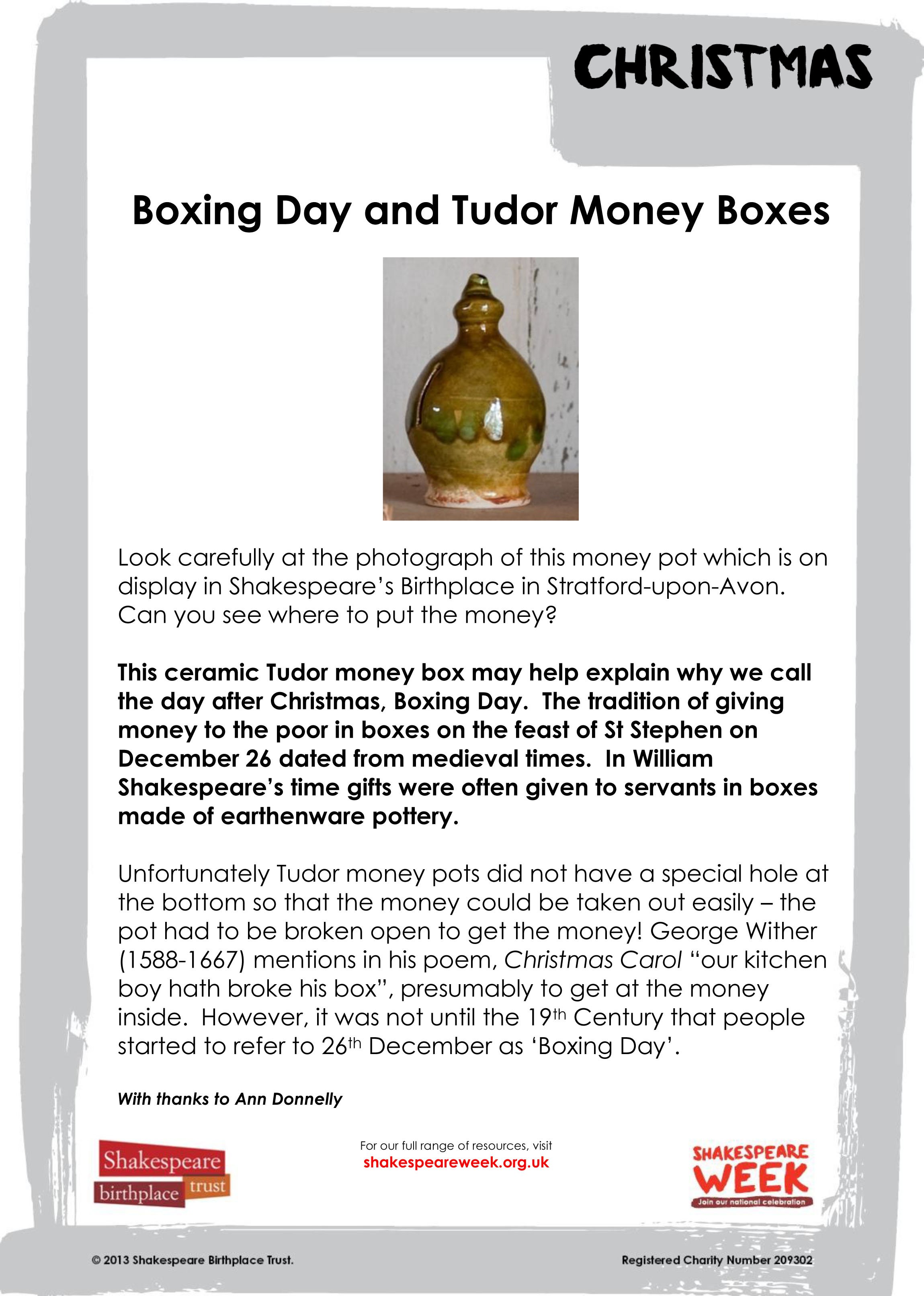 Boxing Day and Tudor Money Boxes