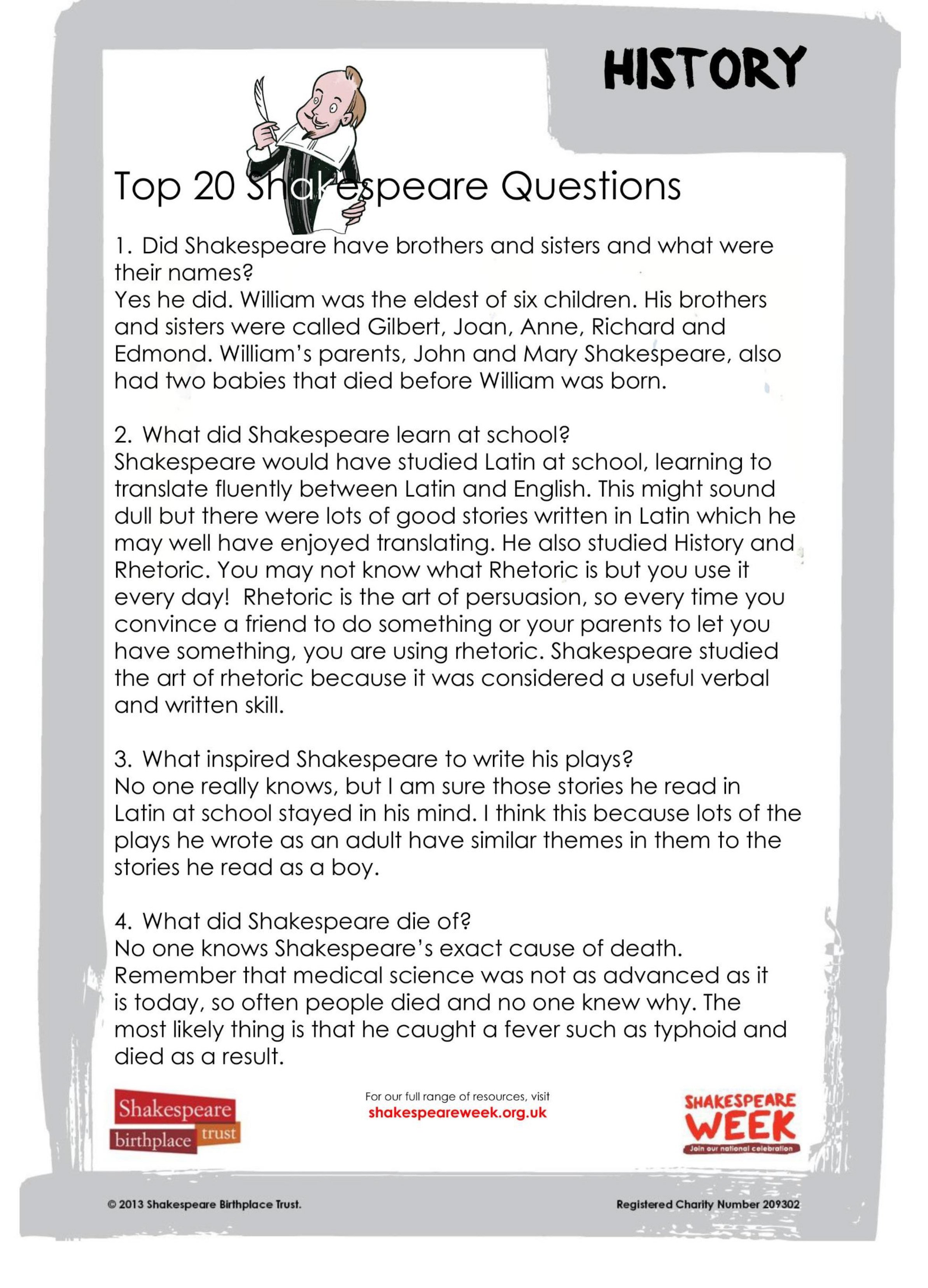 Top 20 Questions about Shakespeare