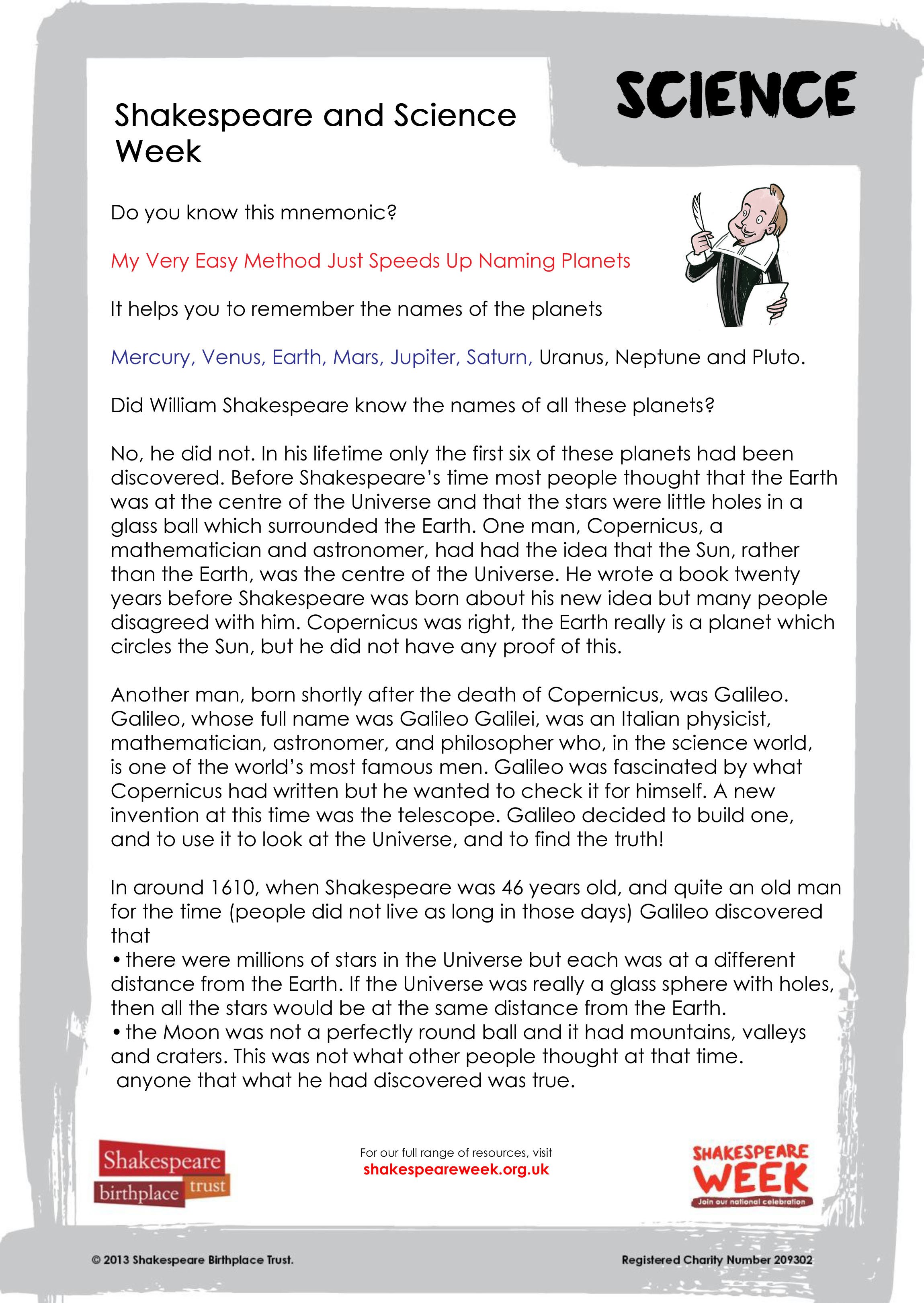 Shakespeare and Science week